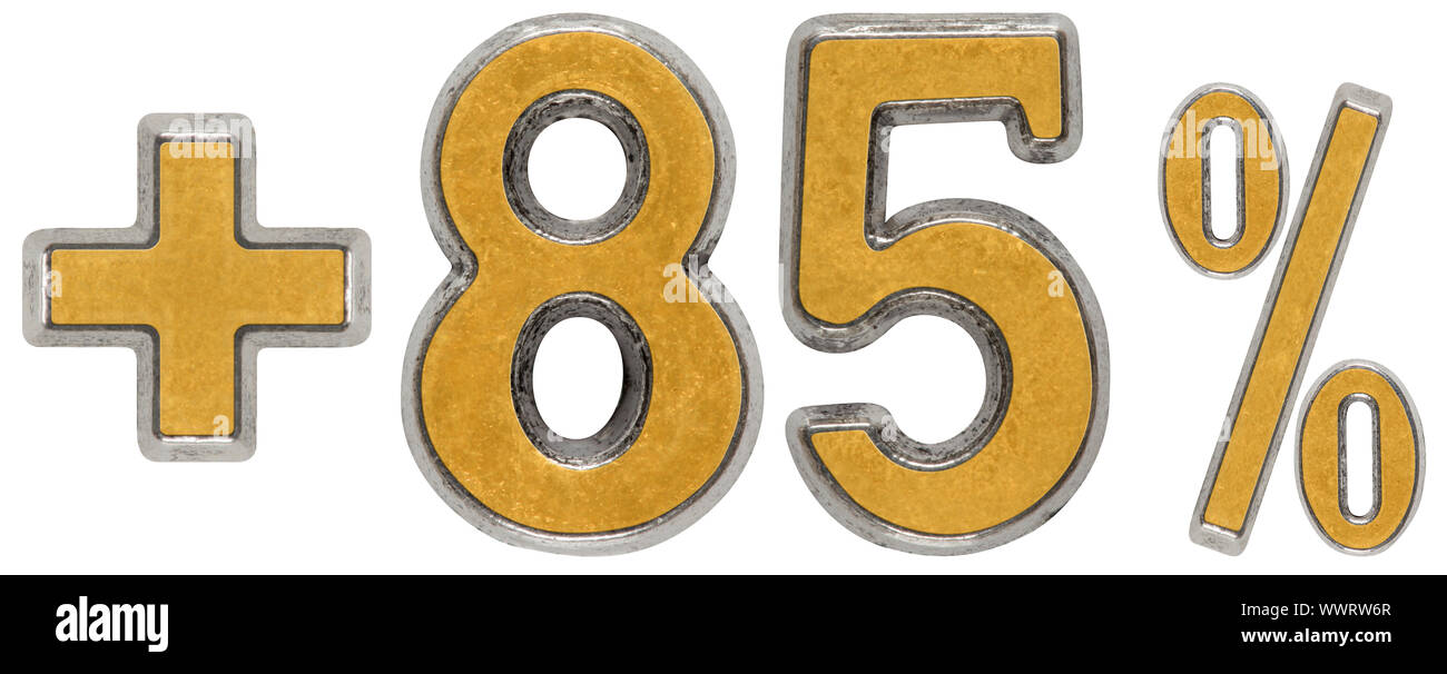 Percent benefits, plus 85 eighty five percent, numerals isolated on ...