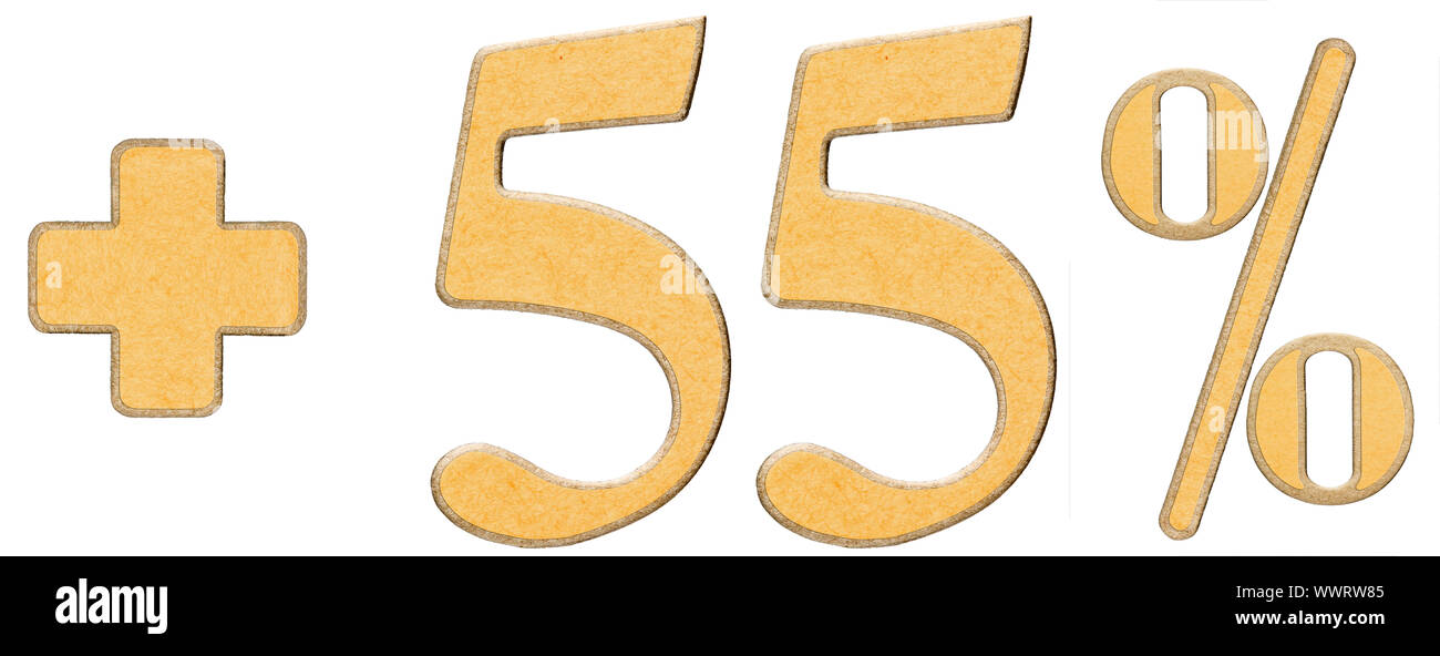 Percent benefits, plus 55 fifty five percent, numerals isolated on ...