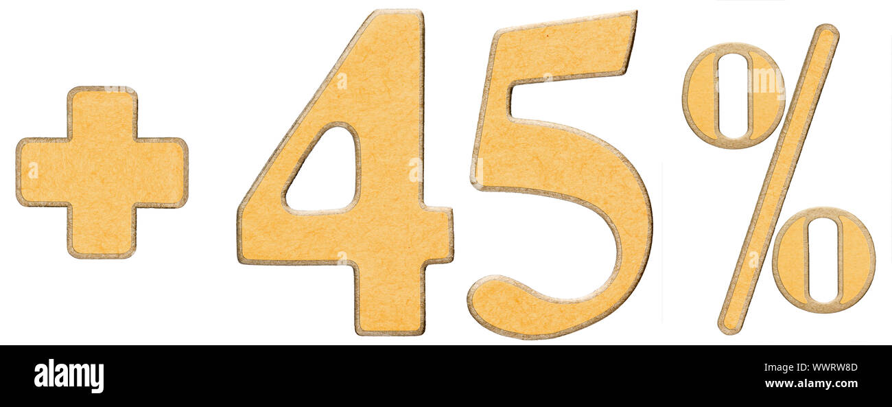 Percent benefits, plus 45 forty five percent, numerals isolated on ...