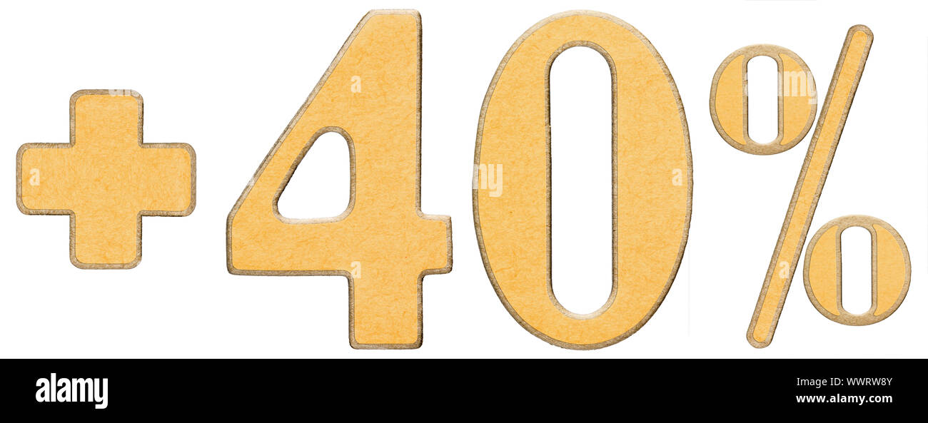 Percent benefits, plus 40 forty percent, numerals isolated on white ...