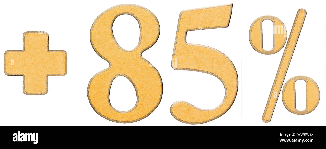 Percent benefits, plus 85 eighty five percent, numerals isolated on ...