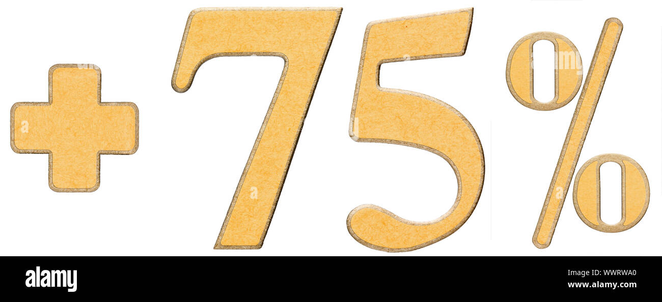 Percent benefits, plus 75 seventy five percent, numerals isolated on ...