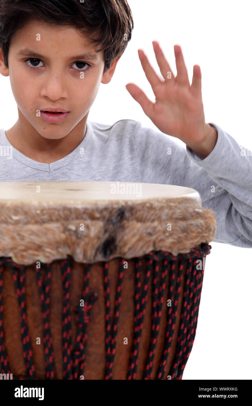Little boy with bongo drum Stock Photo - Alamy