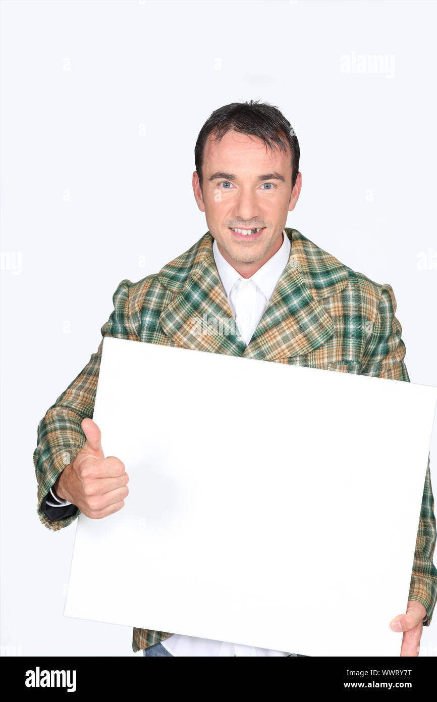 man holding a white board Stock Photo - Alamy