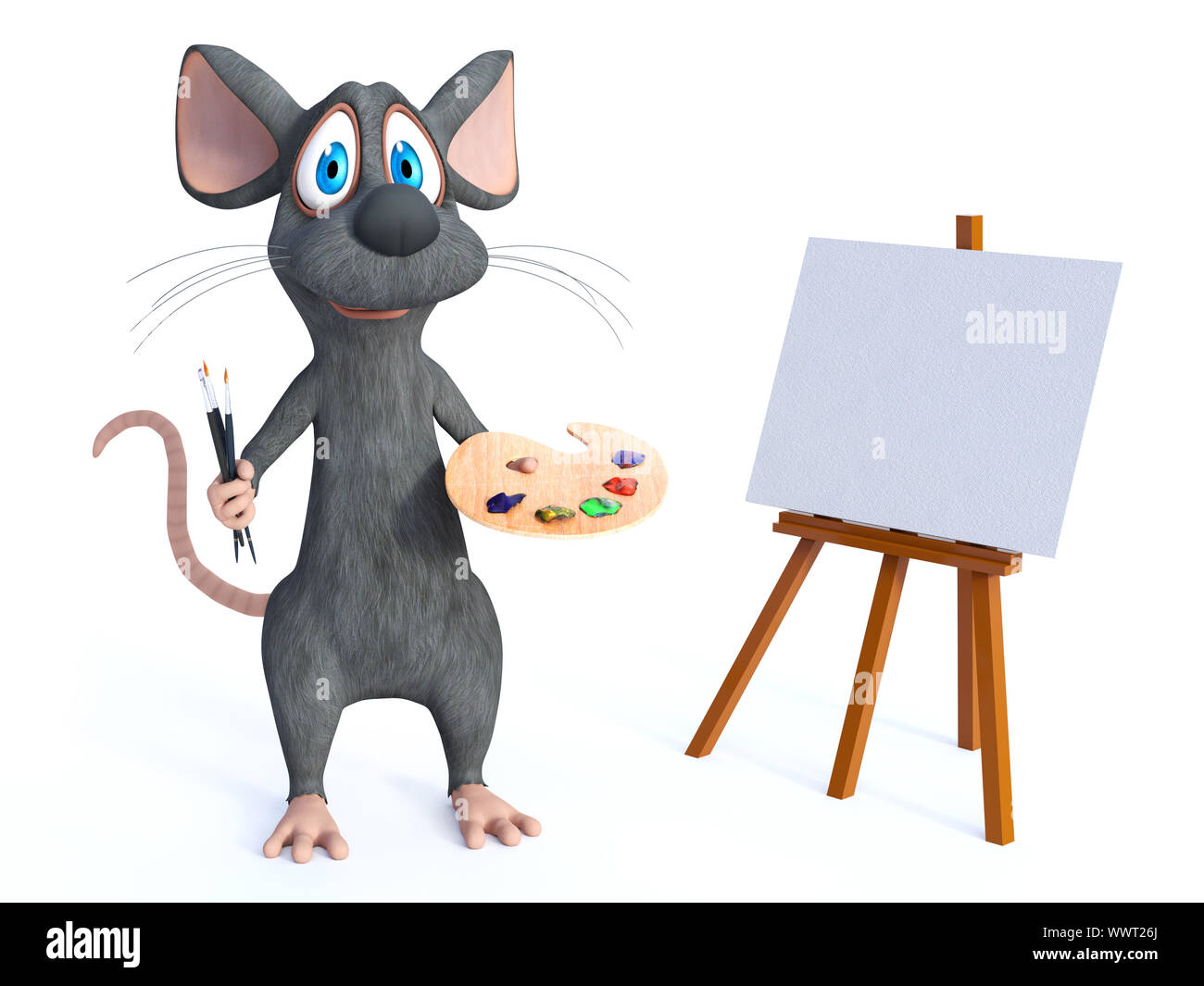 3D rendering of a cute smiling cartoon mouse standing in front of a ...