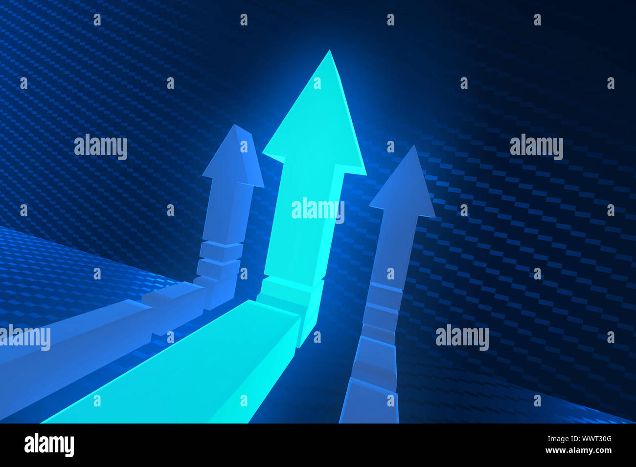 Road arrows at crossroads in difficult choice concept - 3d rende Stock ...