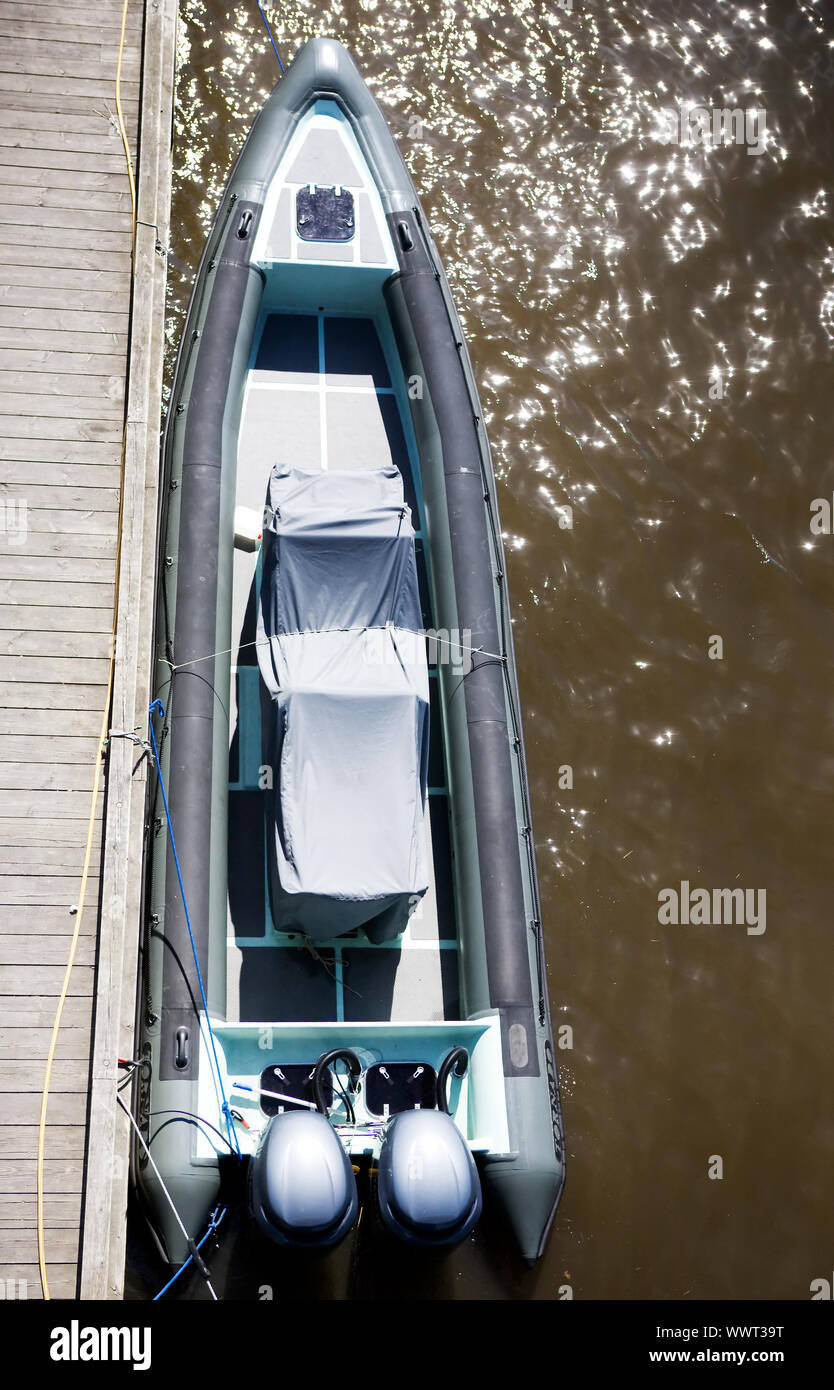 A top view of a speed boat at dock Stock Photo - Alamy