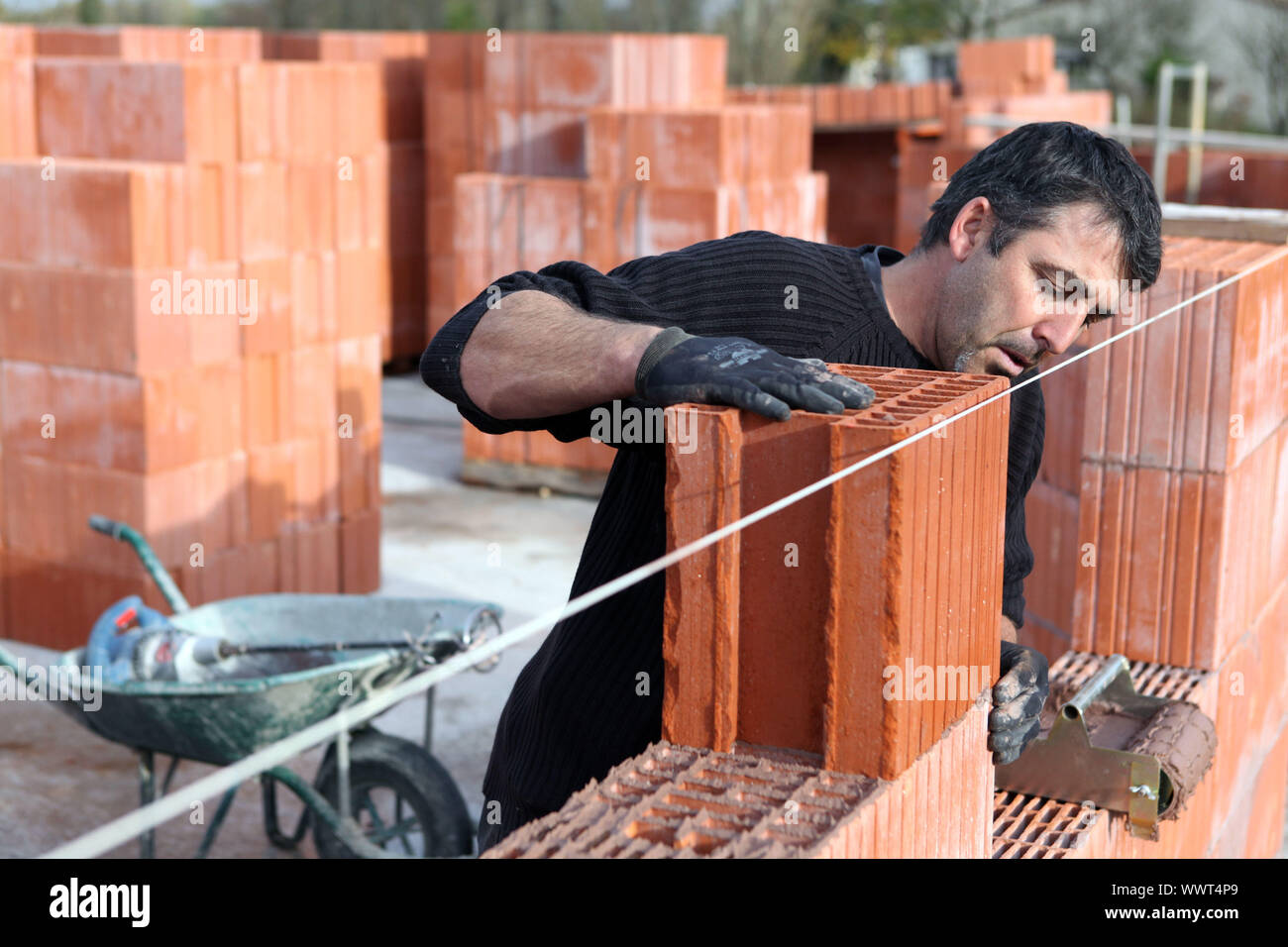 Worker building a wall Stock Photo - Alamy