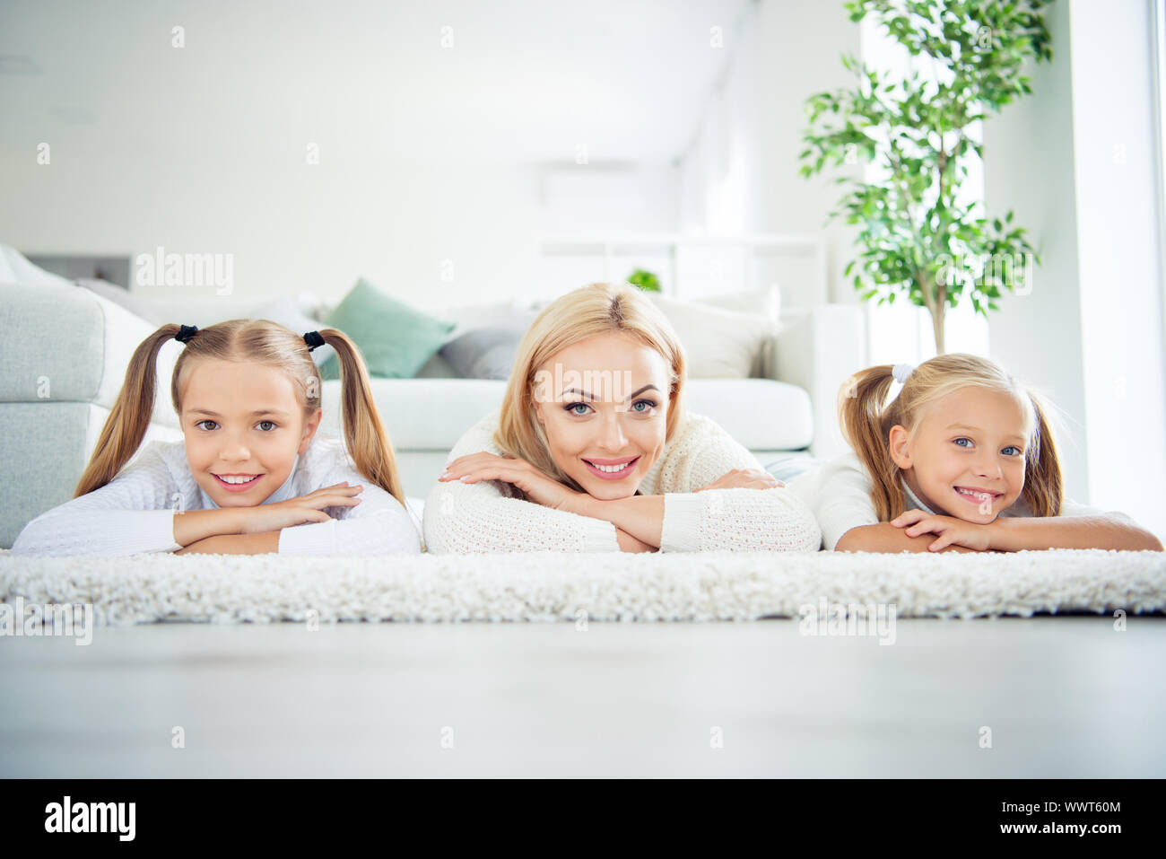 Portrait of three nice cute lovely adorable attractive charming ...