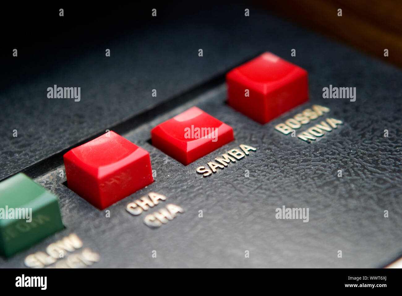 Retro organ button - with focus on the samba button Stock Photo - Alamy