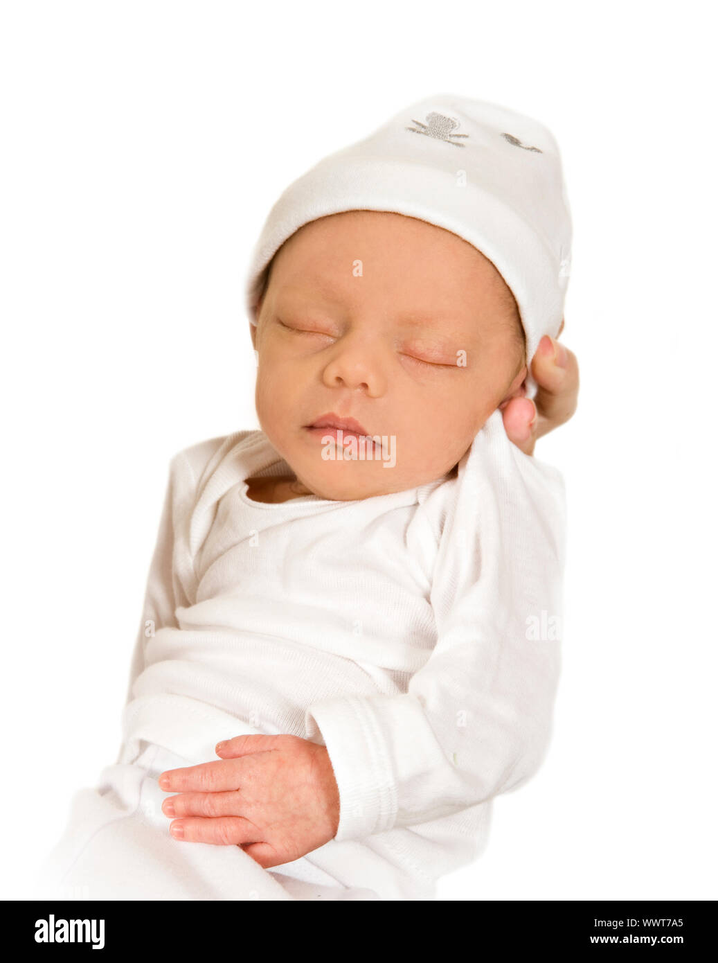 Addorable new born baby in white Stock Photo - Alamy