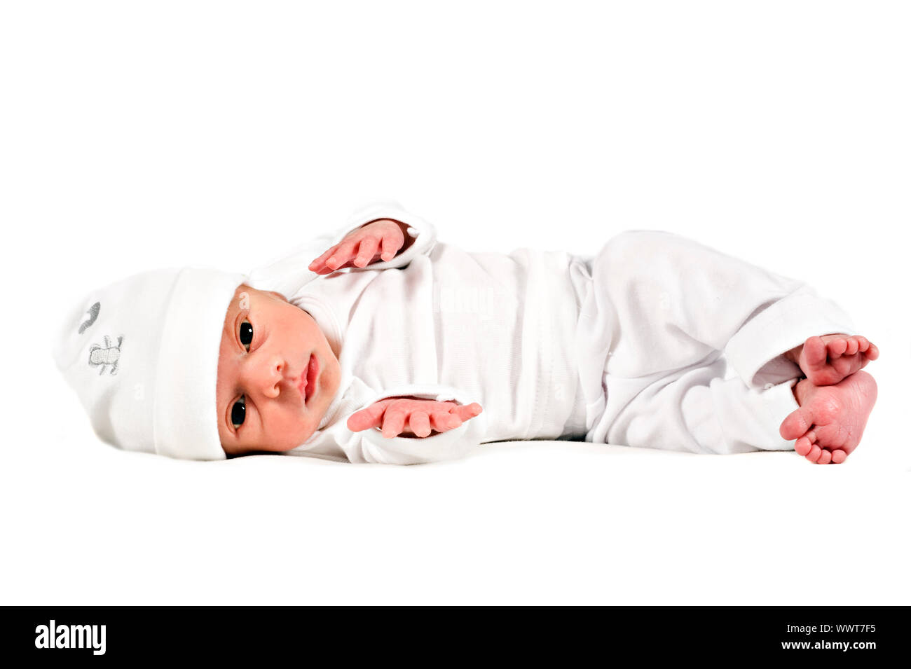 Adorable new born baby on white Stock Photo - Alamy