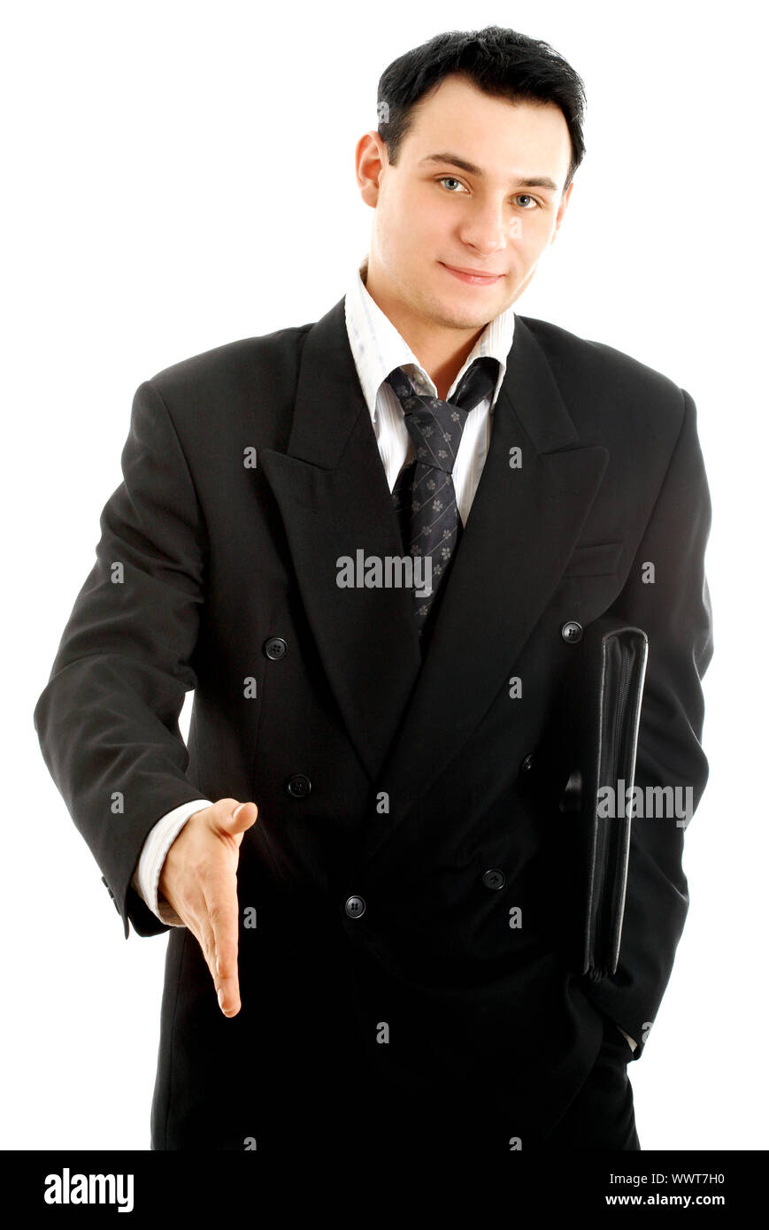 picture of businessman ready to shake hands over white Stock Photo - Alamy