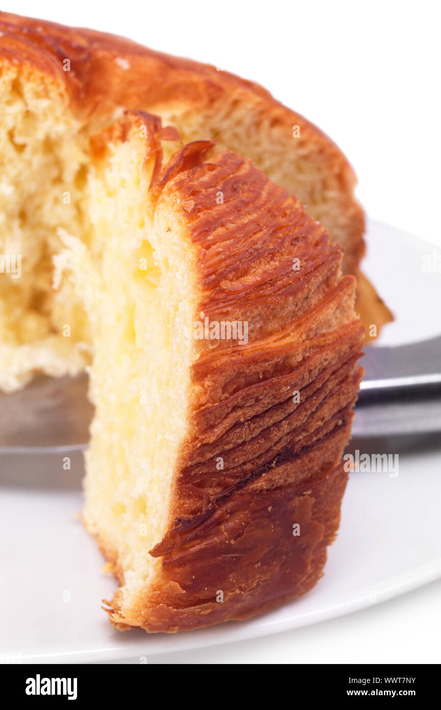 sweet bread sliced closeup over white background Stock Photo - Alamy