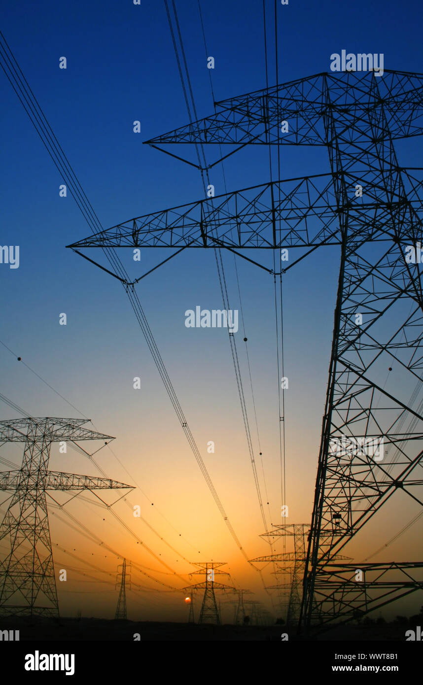 Electricity transmission line wire wires blue sky sunset dusk hi-res ...