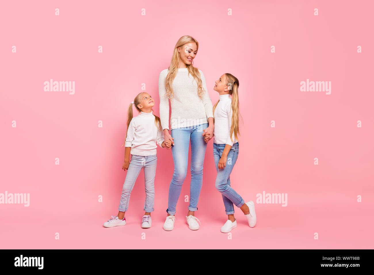 Full length size body portrait of nice cute attractive charming lovely ...