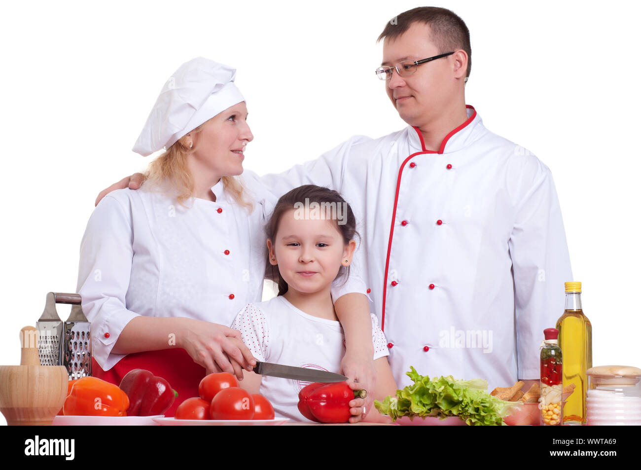 family cooking, making a meal, white background Stock Photo - Alamy