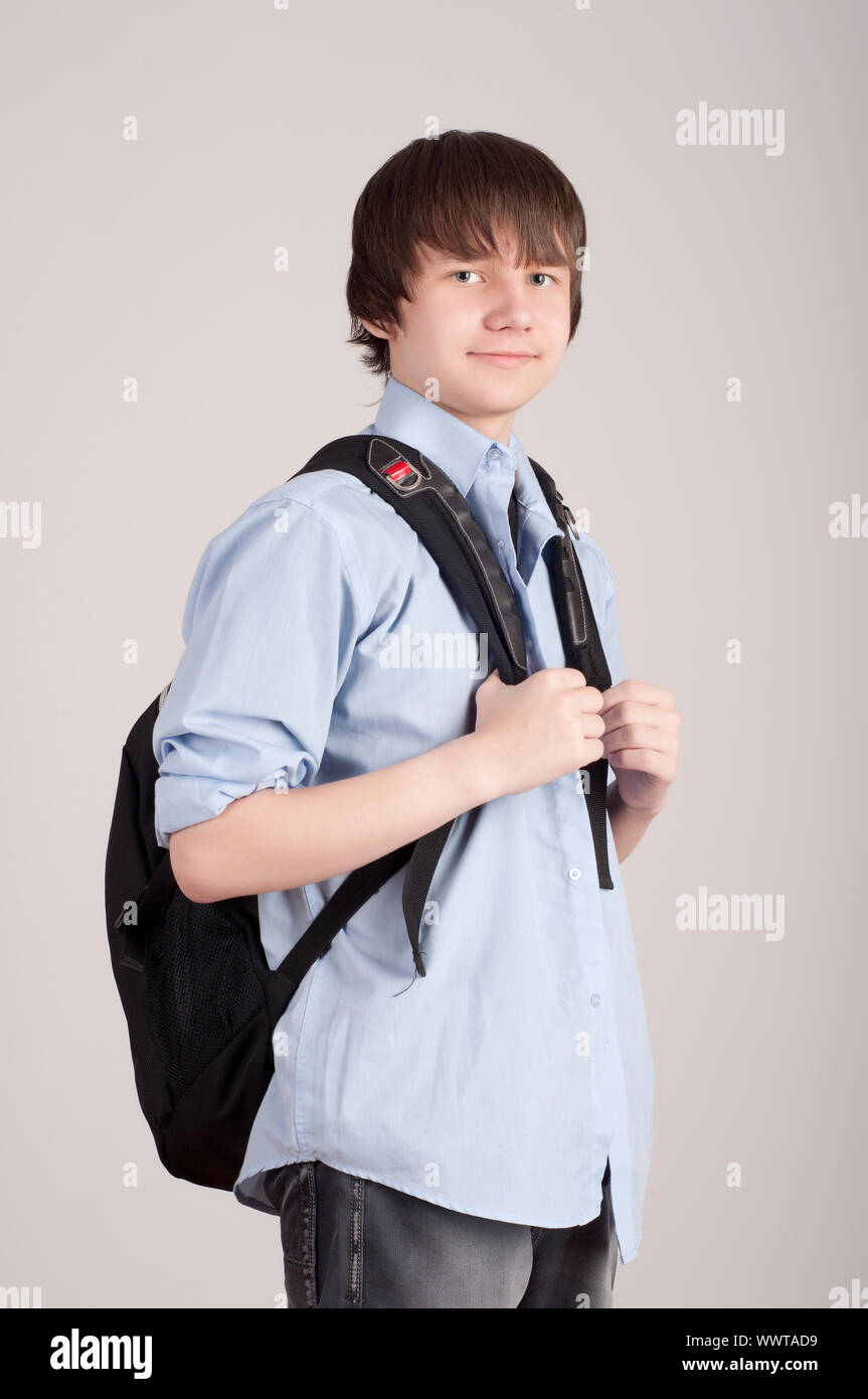 Stock image of university student, gray background Stock Photo - Alamy