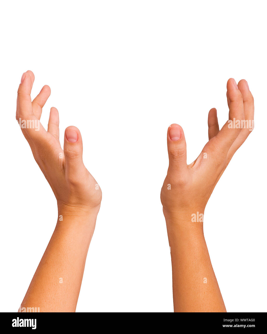 Hands of a woman catching - isolated on white Stock Photo - Alamy