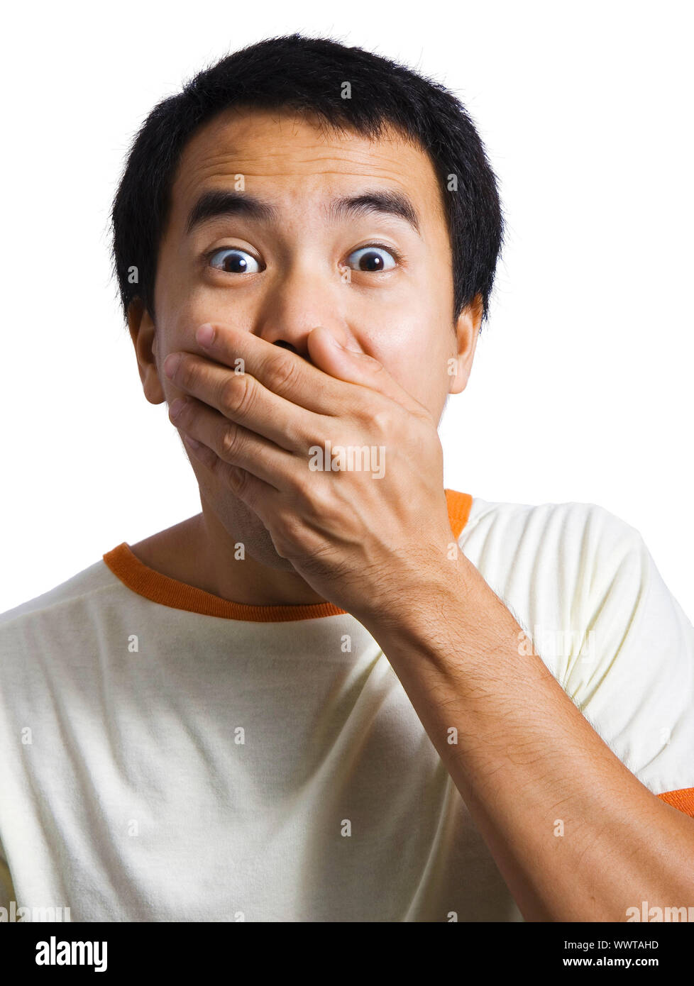 Surprised And Shocked Guy Covering His Mouth With His Hands Stock Photo ...