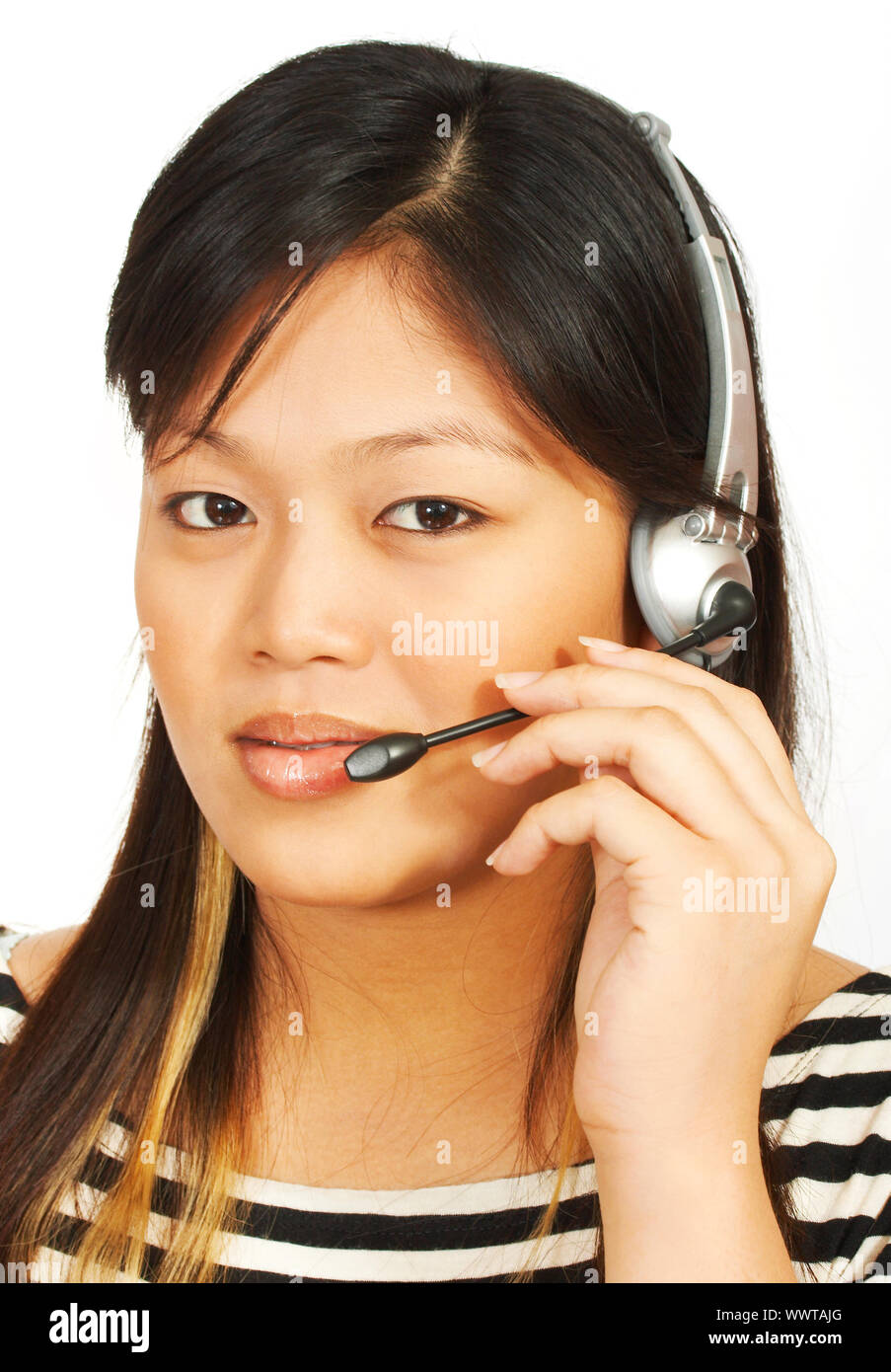 Telemarketing Woman Talking To A Customer And Wearing A Headset Stock ...