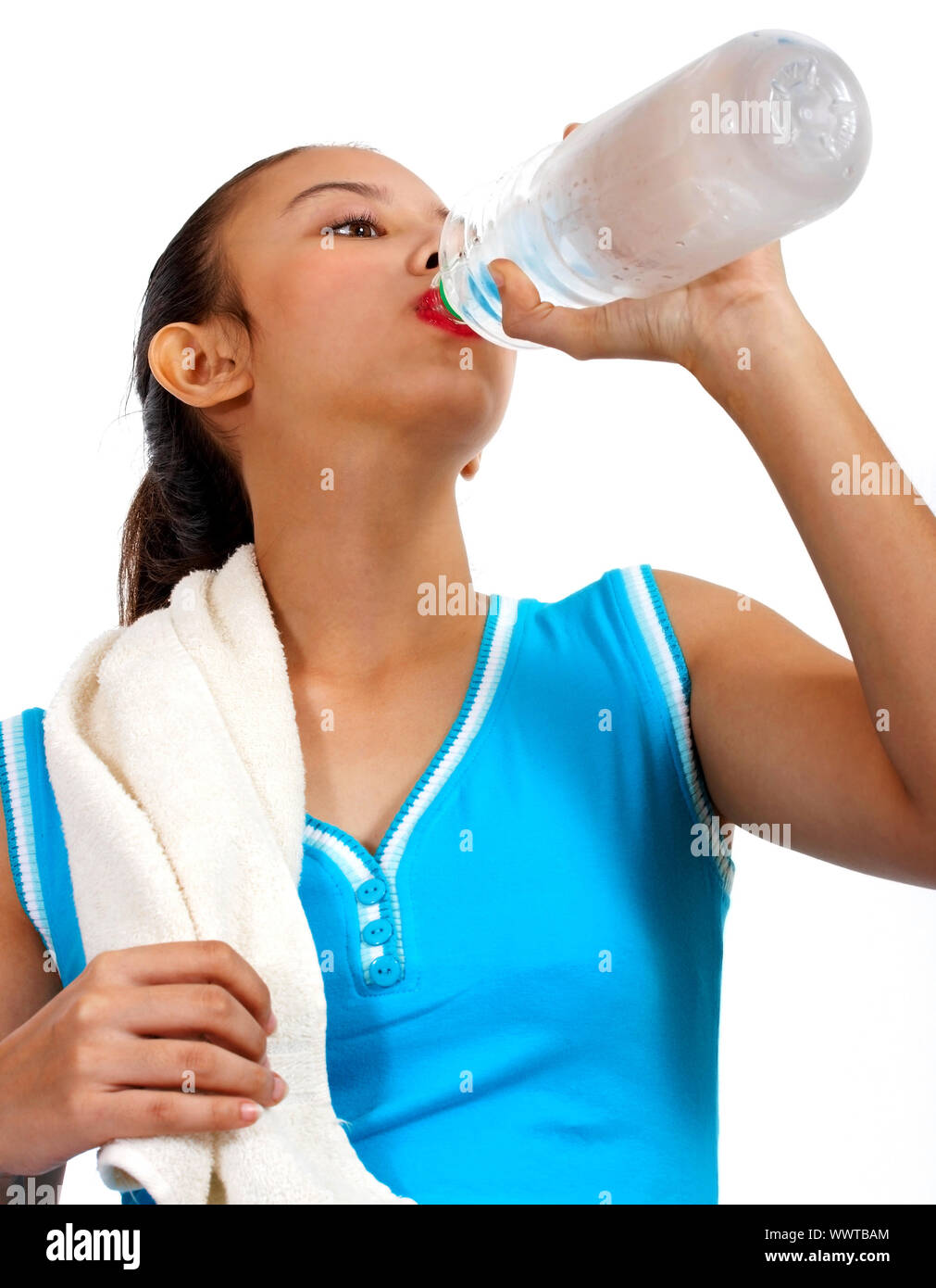 Thirsty Girl Drinking Water After Doing Lots Of Aerobics Exercise Stock ...