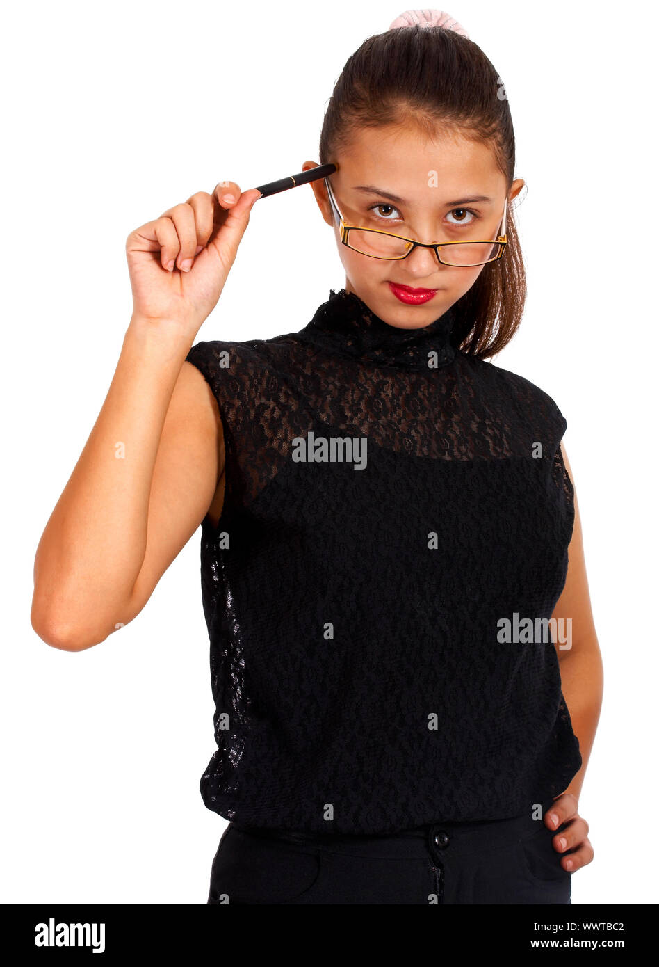 Confident Woman With Serious Expression Making A Presentation Stock ...