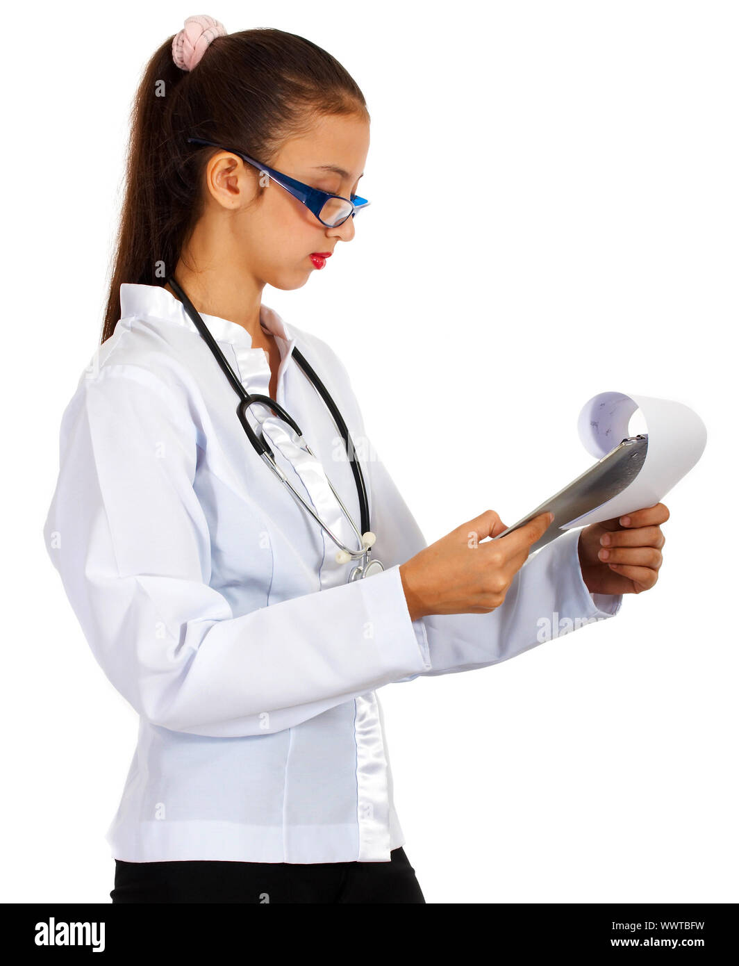Female doctor reviewing medical chart hi-res stock photography and ...
