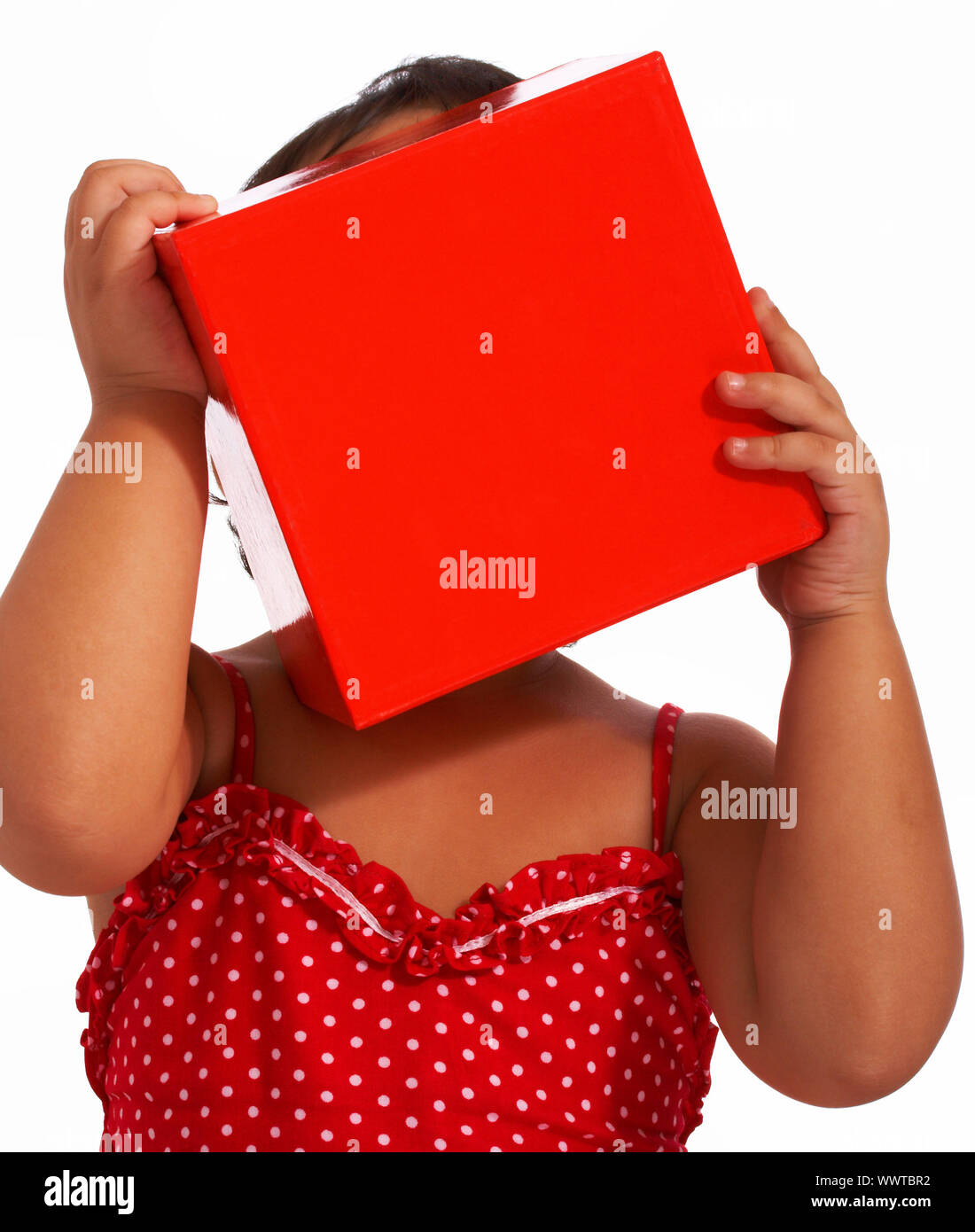 Shy Girl Hiding Her Face Behind A Box Stock Photo - Alamy
