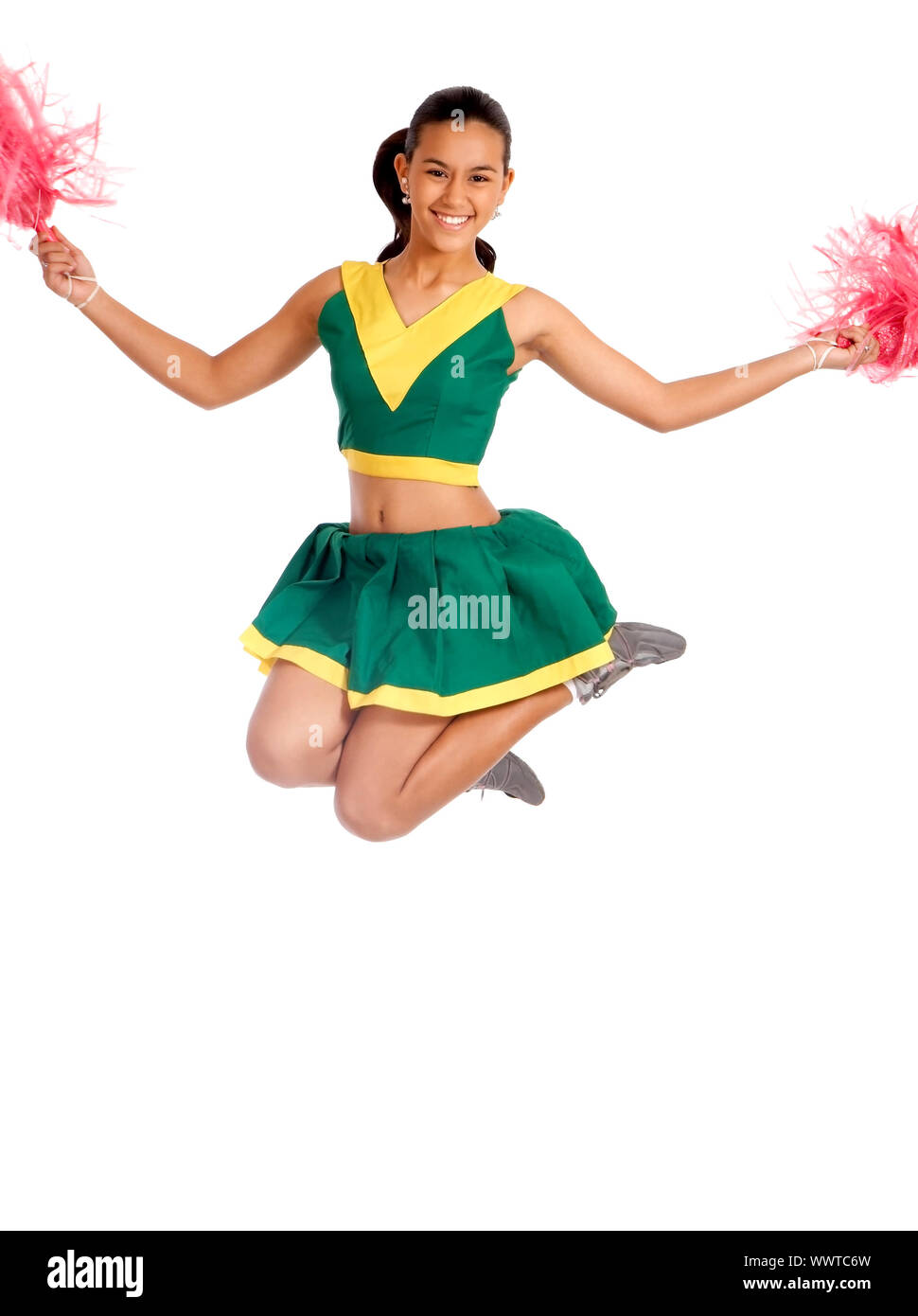 School Cheer Leader Cheering And Jumping Stock Photo - Alamy
