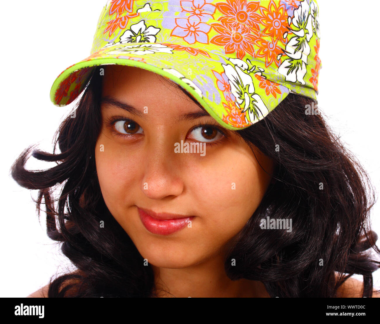 Smiling And Attractive Asian Girl Wearing A Cap Stock Photo - Alamy