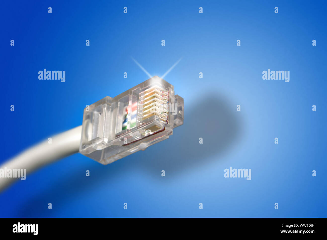 Ethernet Cable in a blue background Stock Photo - Alamy