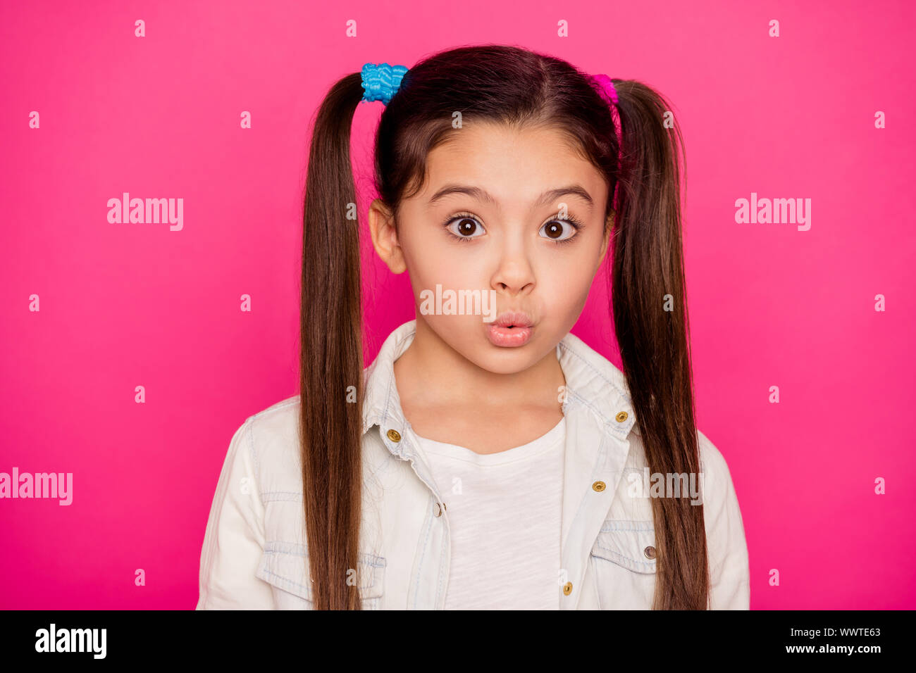 Close up photo small little age she her girl sorry regret facial ...