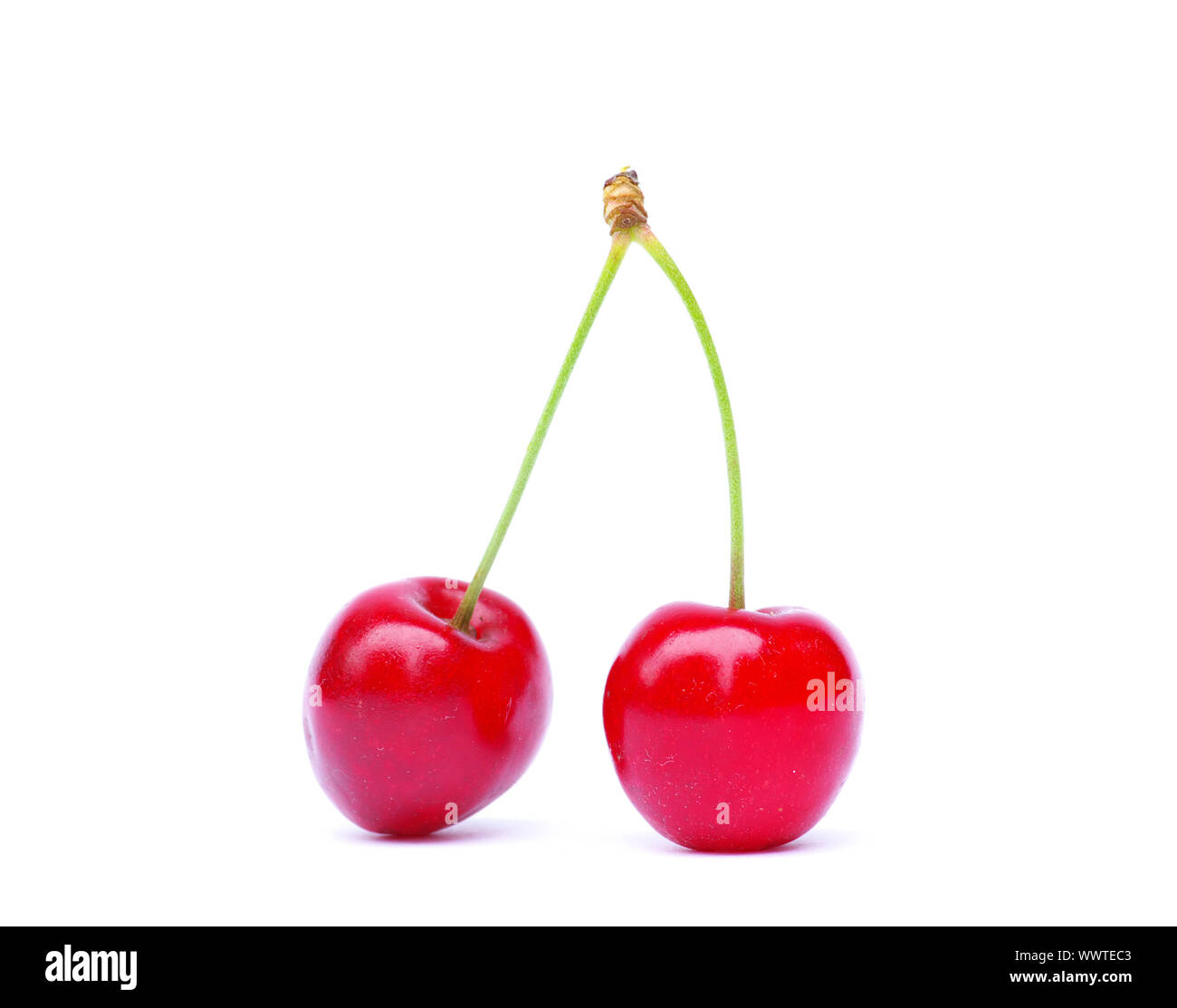 Two cherries against white background Stock Photo - Alamy