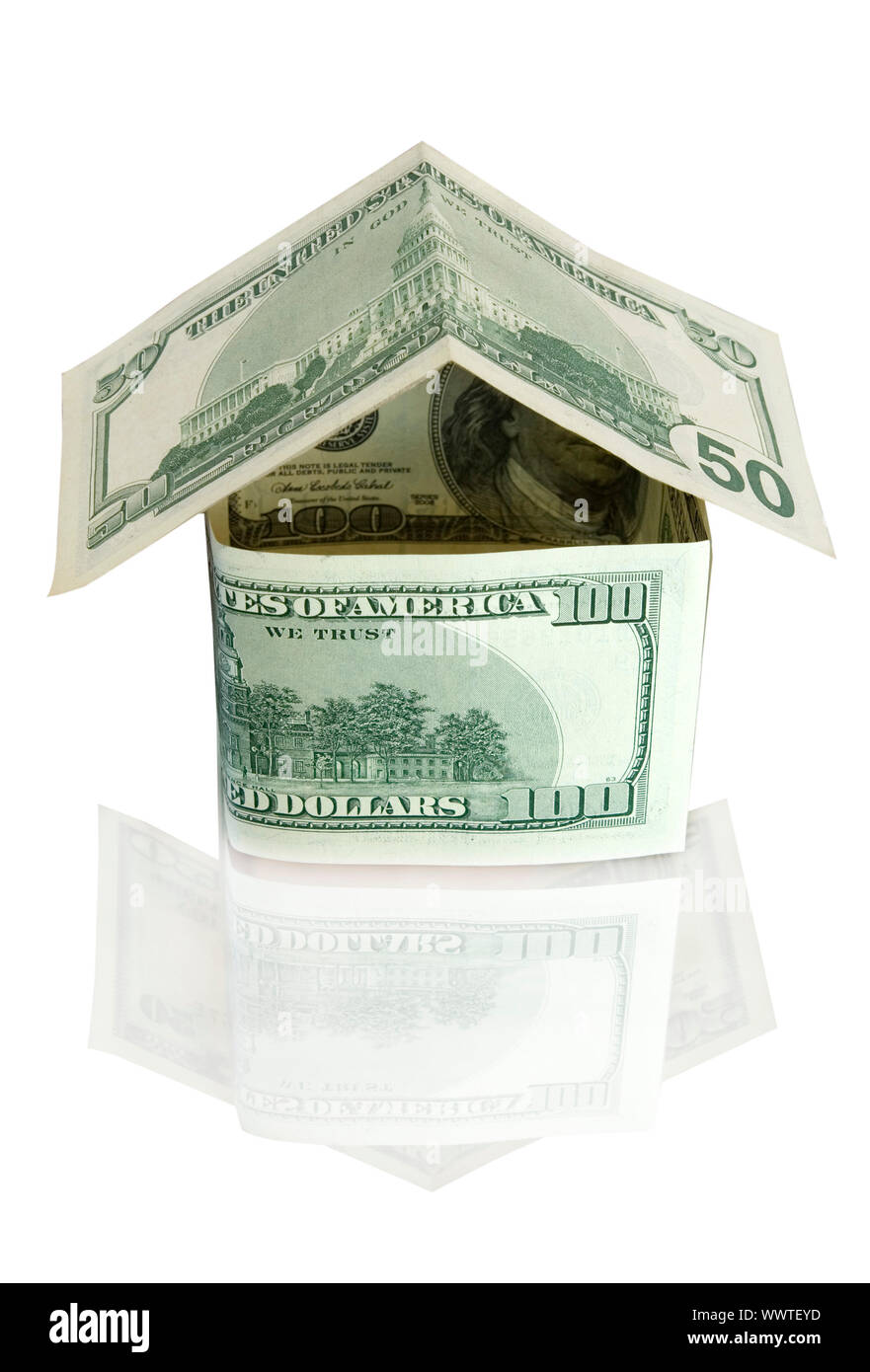 Money house on white background Stock Photo - Alamy