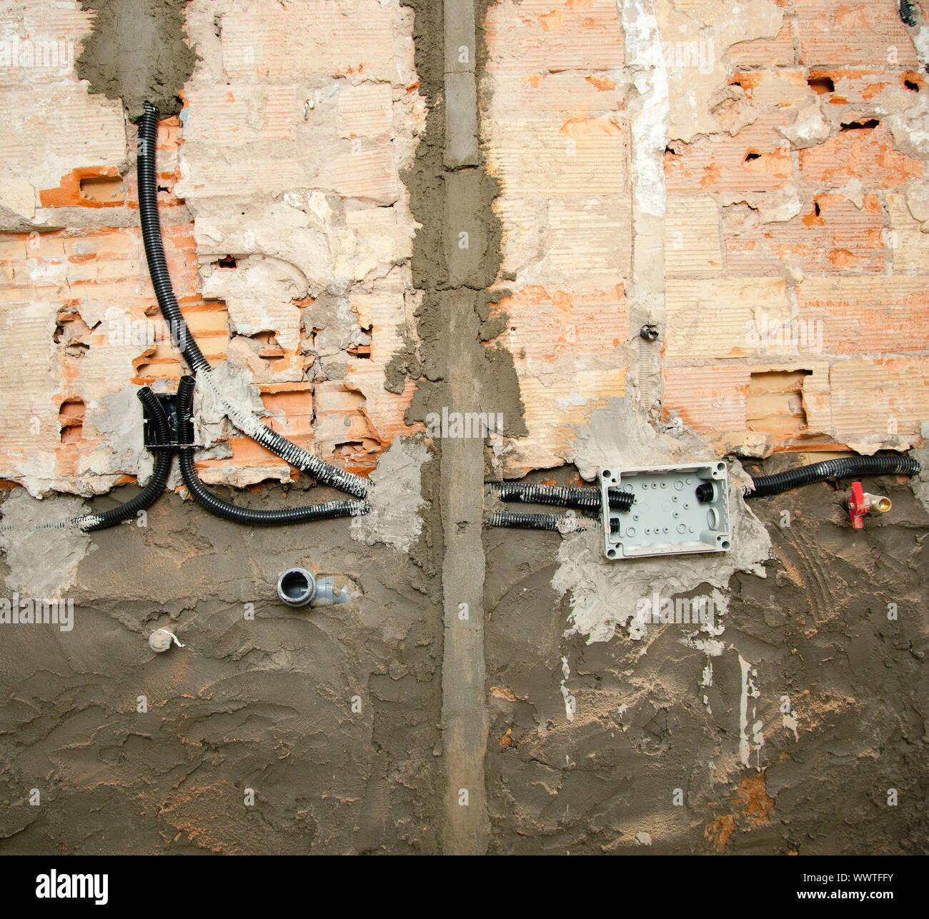 electrical and plumbing installation in kitchen interior construction ...