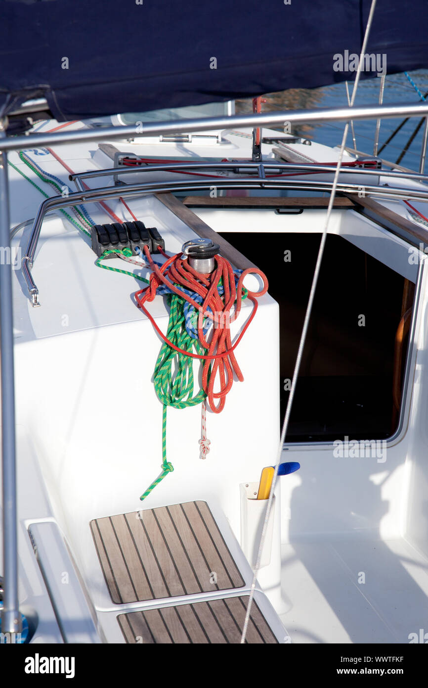 boat winches and sailboat navigation ropes detail Stock Photo - Alamy
