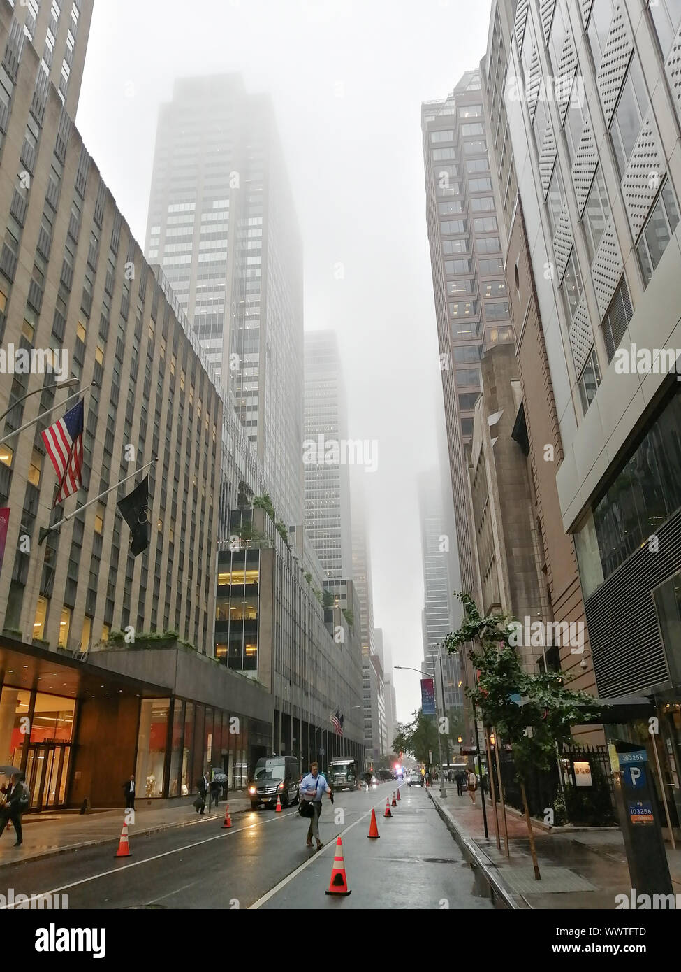New York, USA - June 5th 2019: Manhattan Downtown NY in rainy day Stock ...