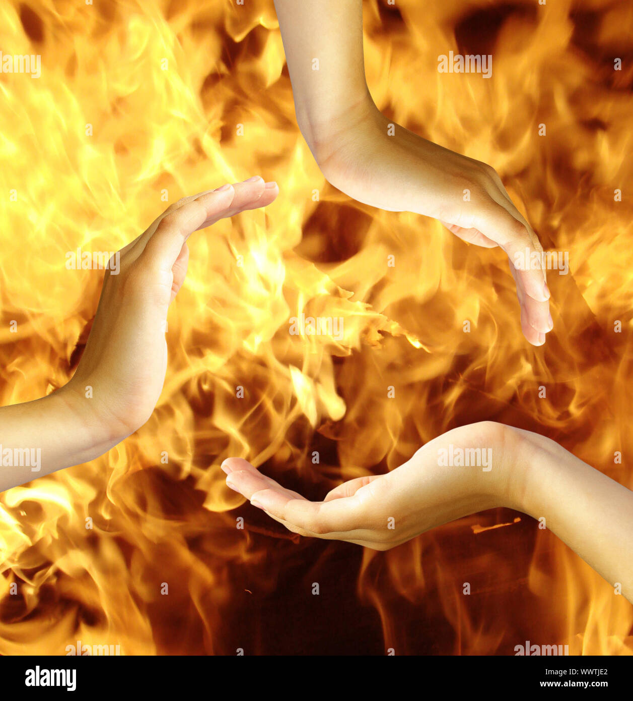 Recycling symbol made from hands on fire Stock Photo - Alamy