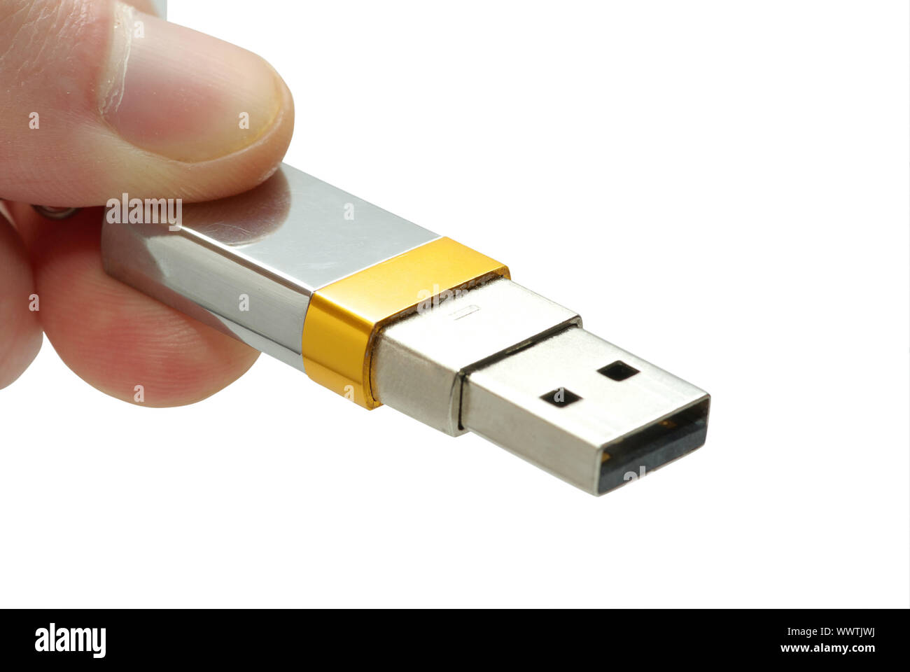 Flash drive in hand isolated on white background Stock Photo - Alamy