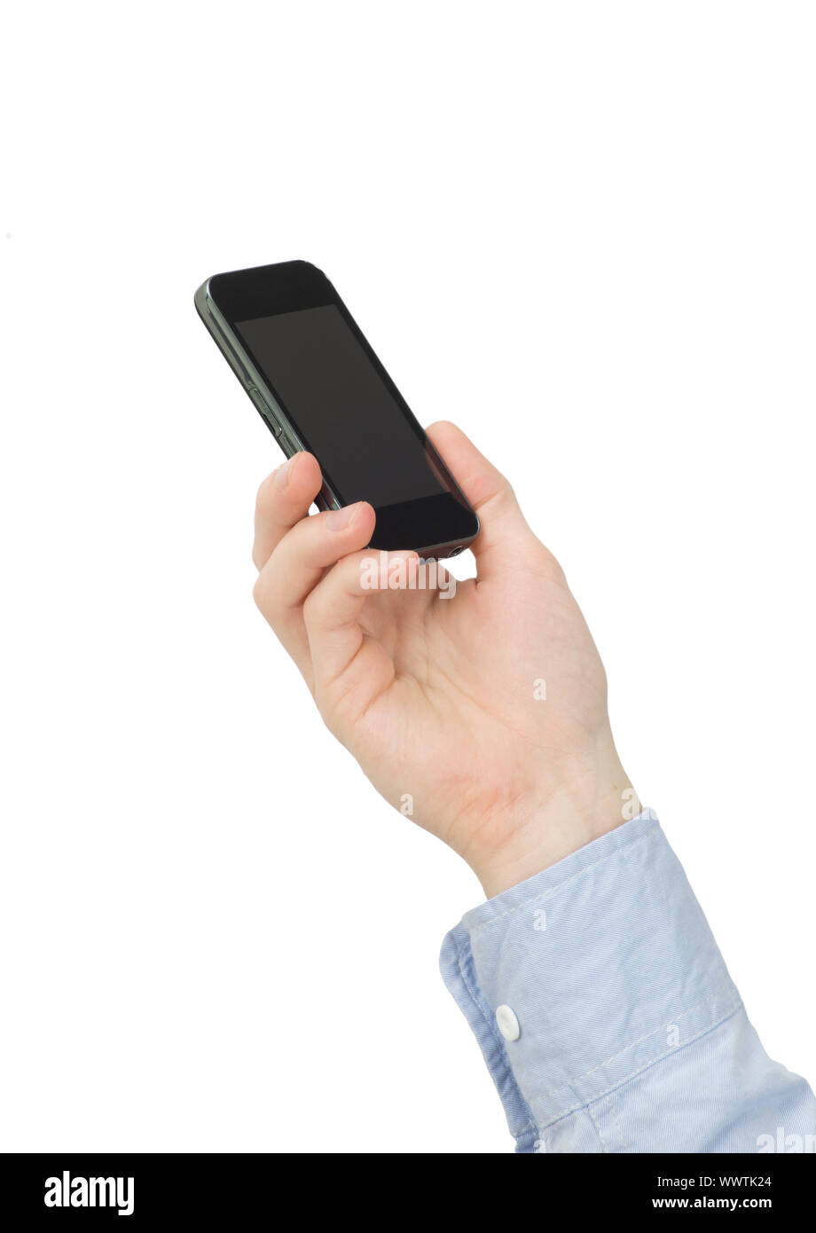Hands holding mobile isolated on white Stock Photo - Alamy