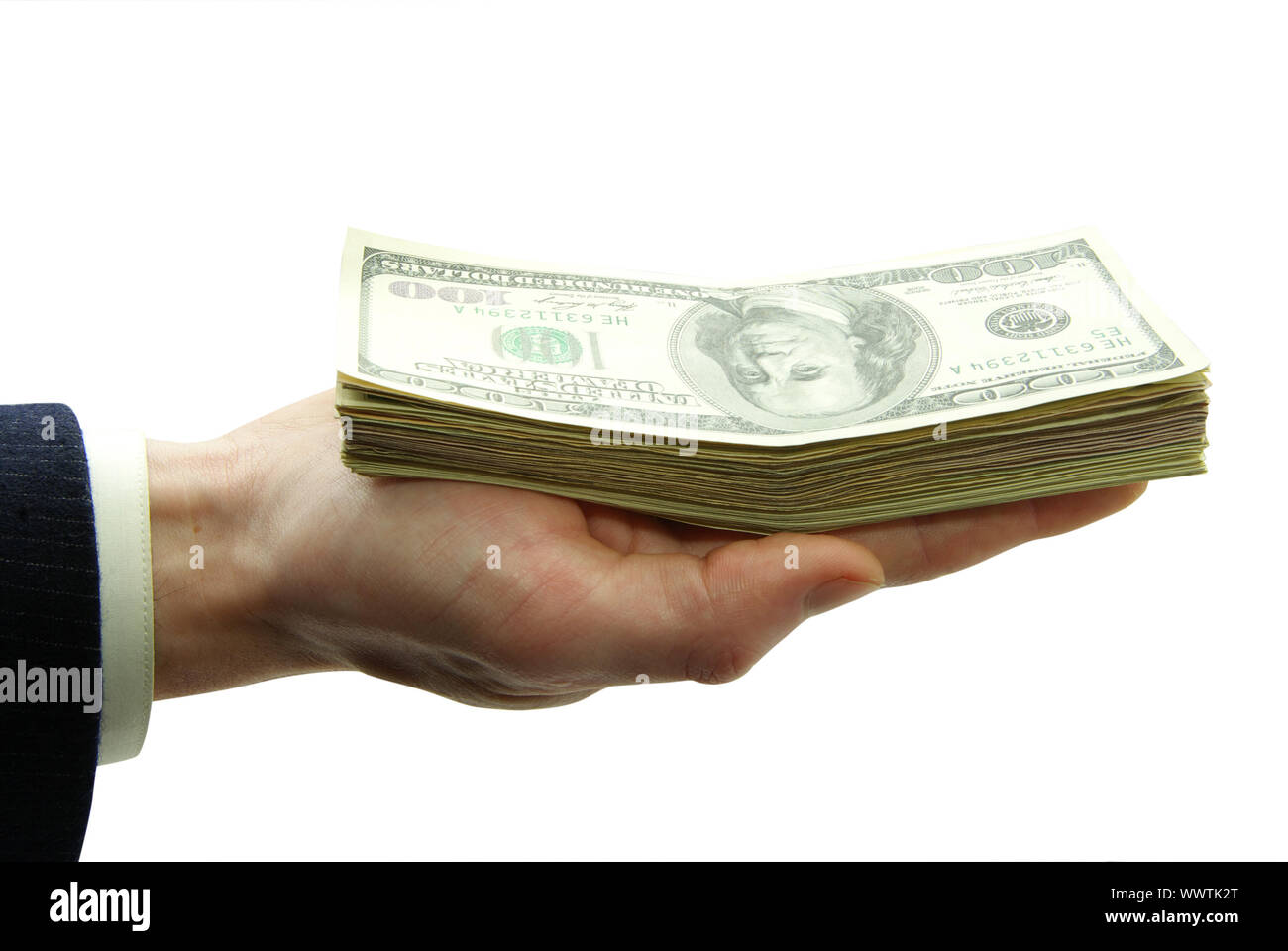 Hand with money isolated on white background Stock Photo - Alamy