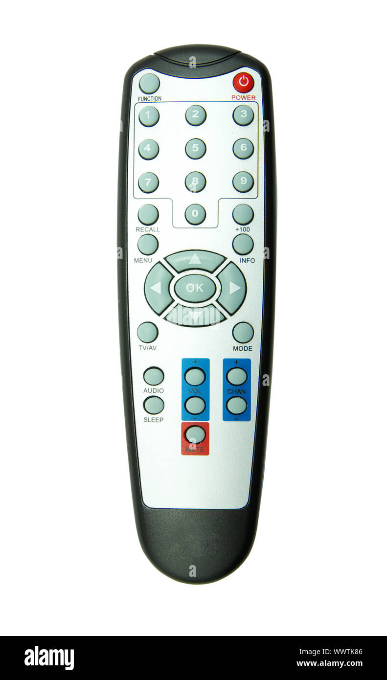 TV remote control isolated on white background Stock Photo - Alamy