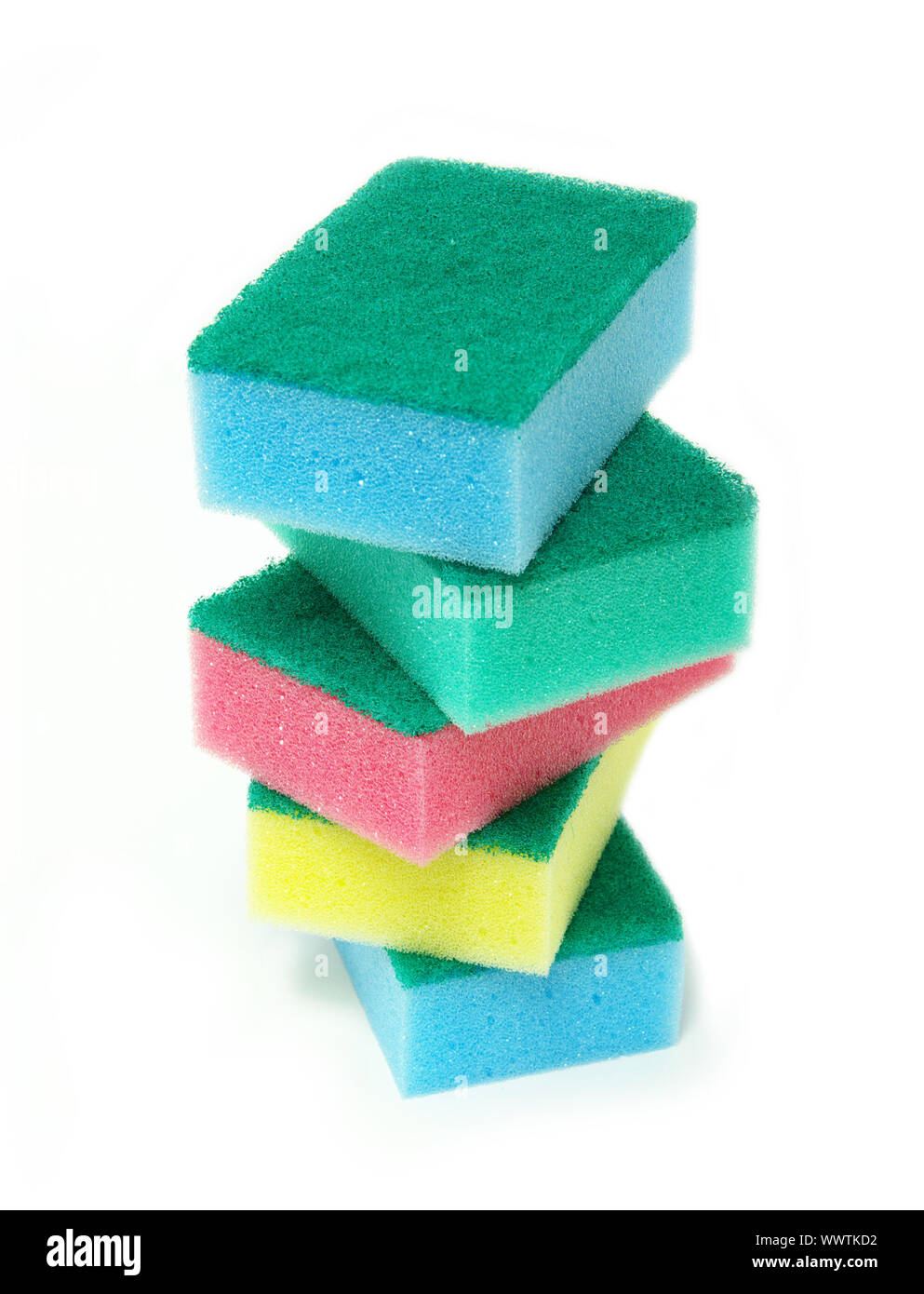 tower from sponges on a white background Stock Photo - Alamy