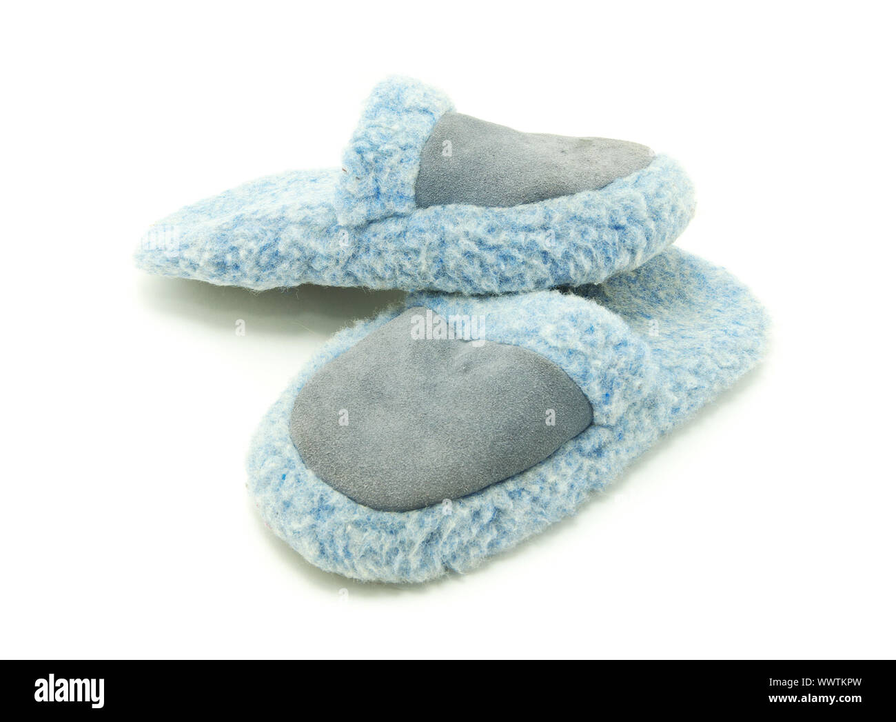 Blue slippers isolated on white Stock Photo - Alamy