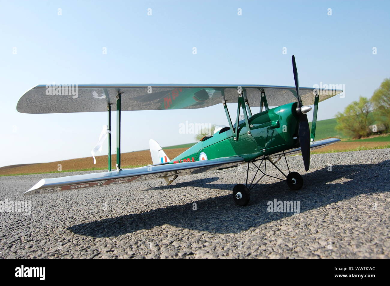old vintage remote controlled model or toy biplane Stock Photo - Alamy