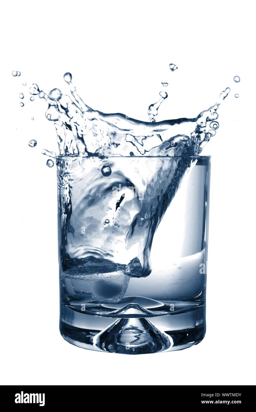 cool splashing water with ice cube isolated on white background Stock ...