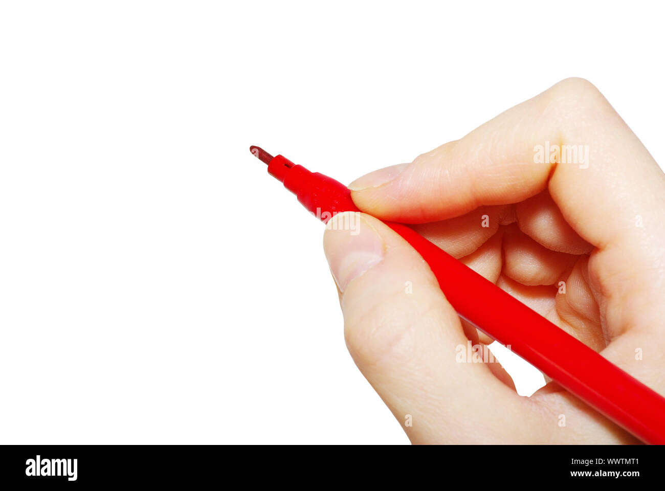 Hand with marker isolated on white background Stock Photo - Alamy