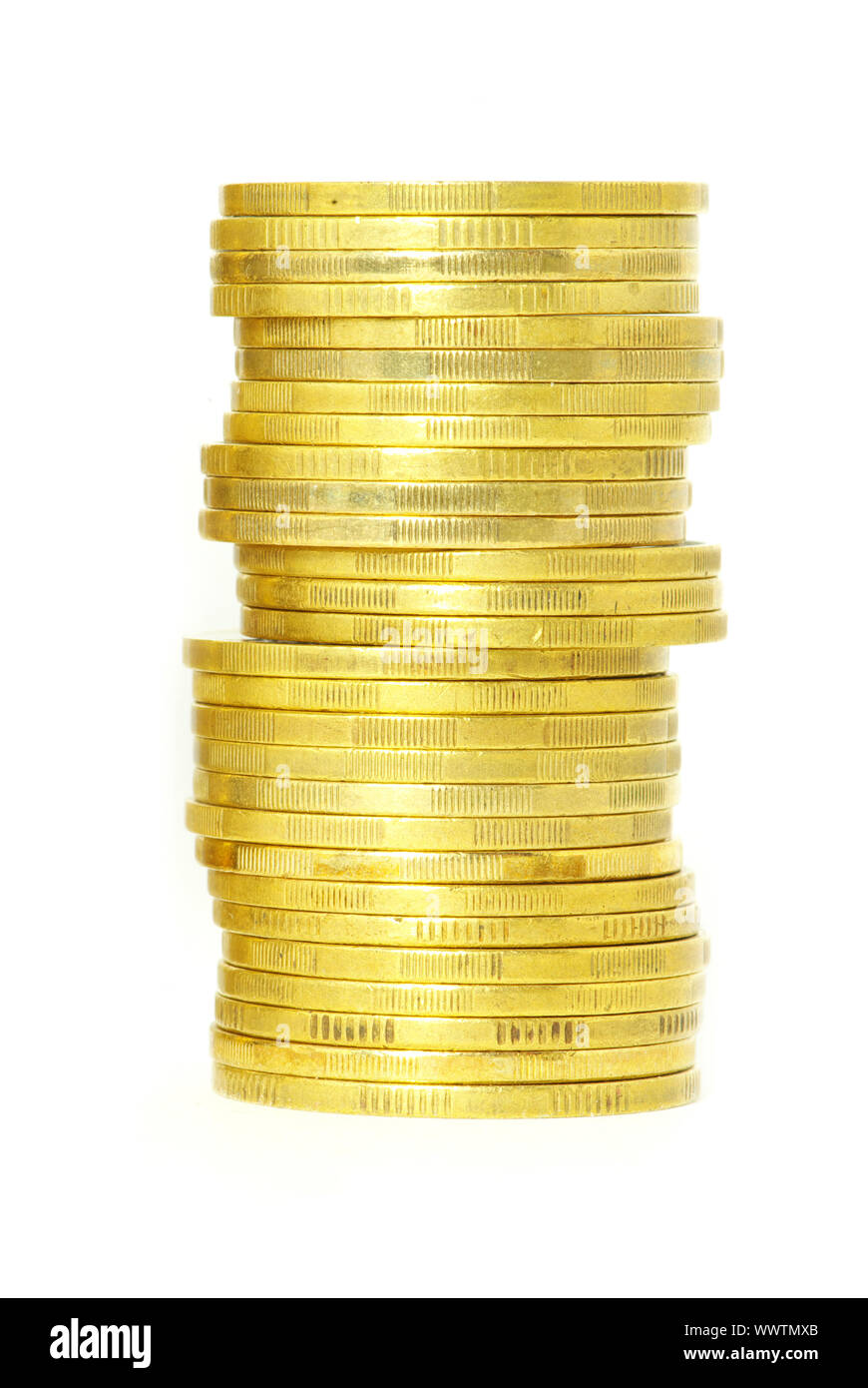 towers of coins isolated on a whiteness Stock Photo - Alamy