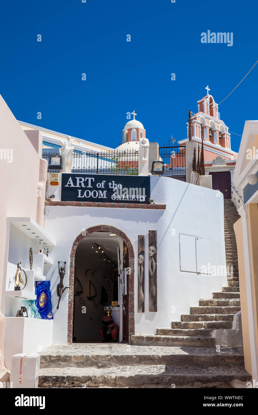 SANTORINI, GREECE - APRIL, 2018: Bell tower of the Catholic Monastery ...